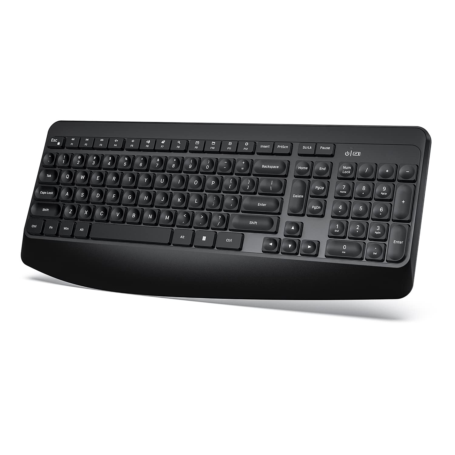 TechGround Ergonomic Wireless Keyboard, Full Size 2.4GHz Wireless Keyboard with Palm Rest for PC, Laptop, Windows - Black