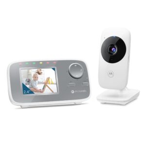 motorola vm482 indoor video baby monitor w/camera, 1000ft range 2.4 ghz wireless 2.4" color screen, 1-way audio, manual pan/tilt, digital zoom, sound level indication, night vision