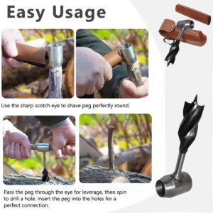 HQHG Bushcraft Hand Auger Wrench Survival Gear, Bushcraft Tools with Flint Scotch Eye, Wood Peg Multitool for Survival Settlers Wilderness Travel Camping Outdoor Shelter with Non-Slip Gloves