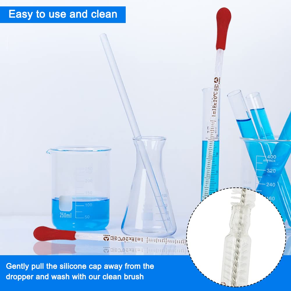 10 Pieces Glass Pipettes Graduated Dropper,Sonku 10pcs 1ml Long Glass Pipette Dropper with 10 Rubber Caps and 4pcs Droppers Brush