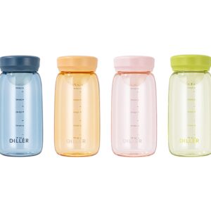 Diller Mini Plastic Water Bottle without Straw, 10 oz Small Plastic Bottle BPA Free & Safe for Girls, Kids, Fast Flow, Durable for Milk Tea (Green)