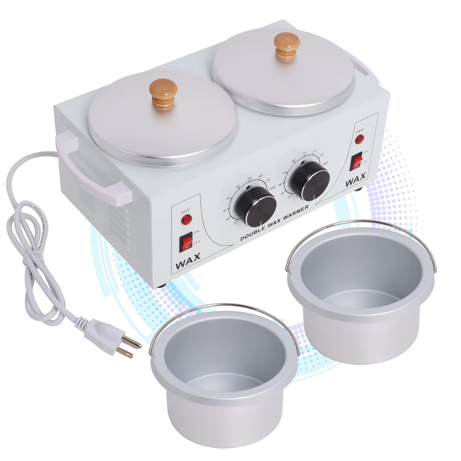 Upgraded Double Wax Warmer Professional Machine Pot Hot Heater Salon Heater Warmer Hair Removal Wax Pot Machine 20-100℃ Heater Warmer Hair Removal with Wooden Wax Sticks