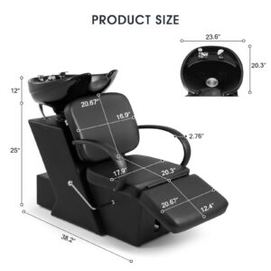 Artist hand Shampoo Bowl, 47’’ Ceramic Bowl Shampoo Chair Adjustable Backwash Sink Salon Wash Unit Shampoo Station W/Adjustable Footrest Salon Equipment for Spa Beauty Tattoo