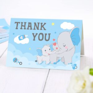 Baby Shower Thank You Cards 24pcs Elephant Baby Shower for boy Thank You Card with Envelopes & Stickers Blue Little Peanut Baby Shower Thank You Cards Boy Baby Birthday Favors Gift Cards