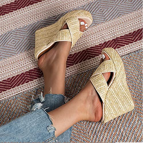 sckarle Sandals for Women,Casual Summer Slides Sandals,Open Toe Espadrille Wedge Sandals,Cross Strap Backless Sandals