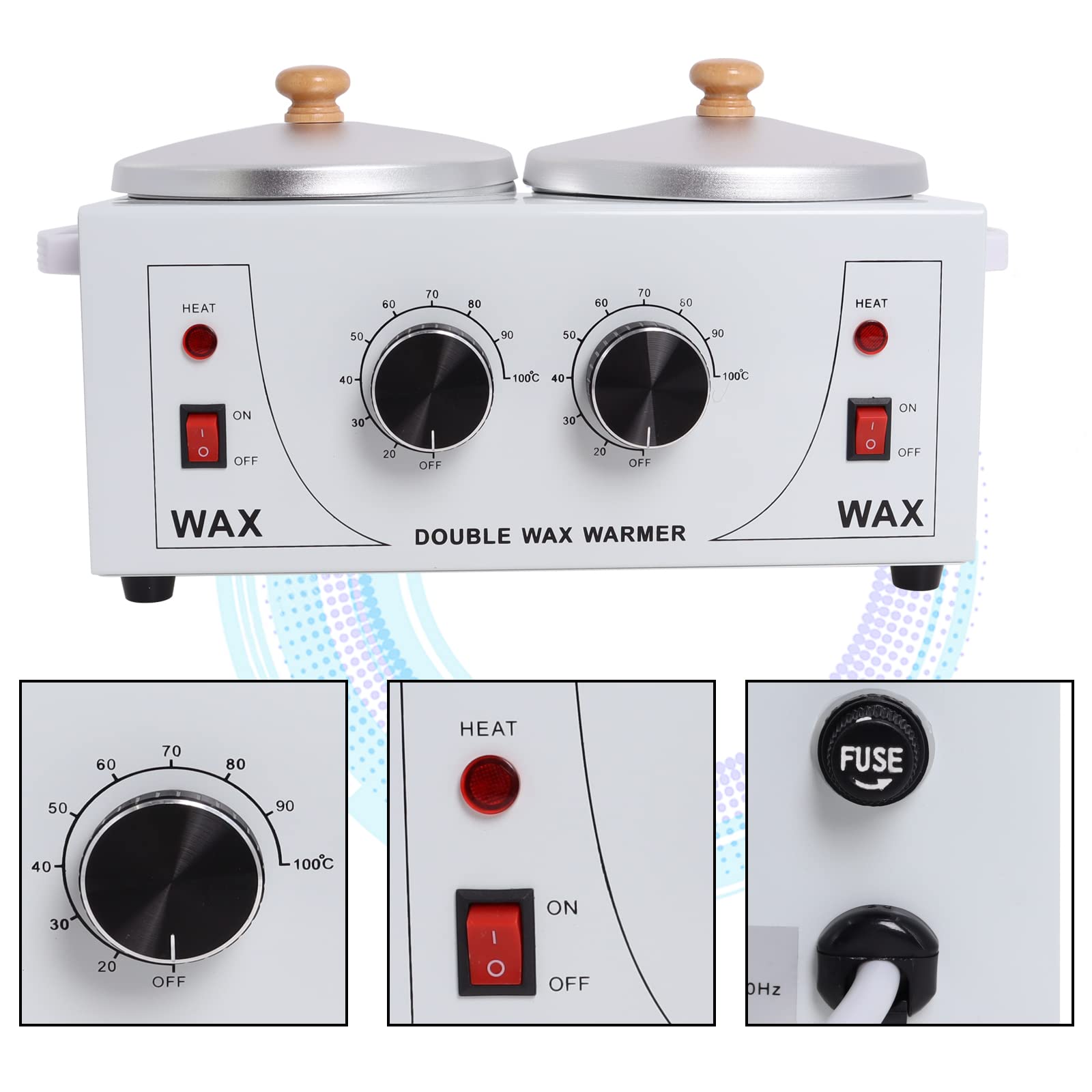 Upgraded Double Wax Warmer Professional Machine Pot Hot Heater Salon Heater Warmer Hair Removal Wax Pot Machine 20-100℃ Heater Warmer Hair Removal with Wooden Wax Sticks