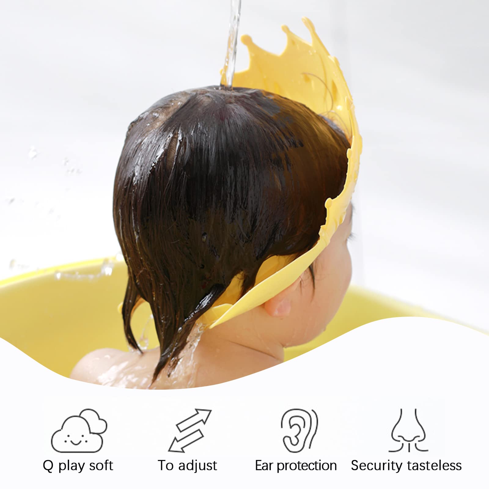 Baby Shower Cap, Bath Head Cap Visor for Washing Hair Girls Boys Protect Ears Eyes, Adjustable Shower Cap Kids(Yellow)