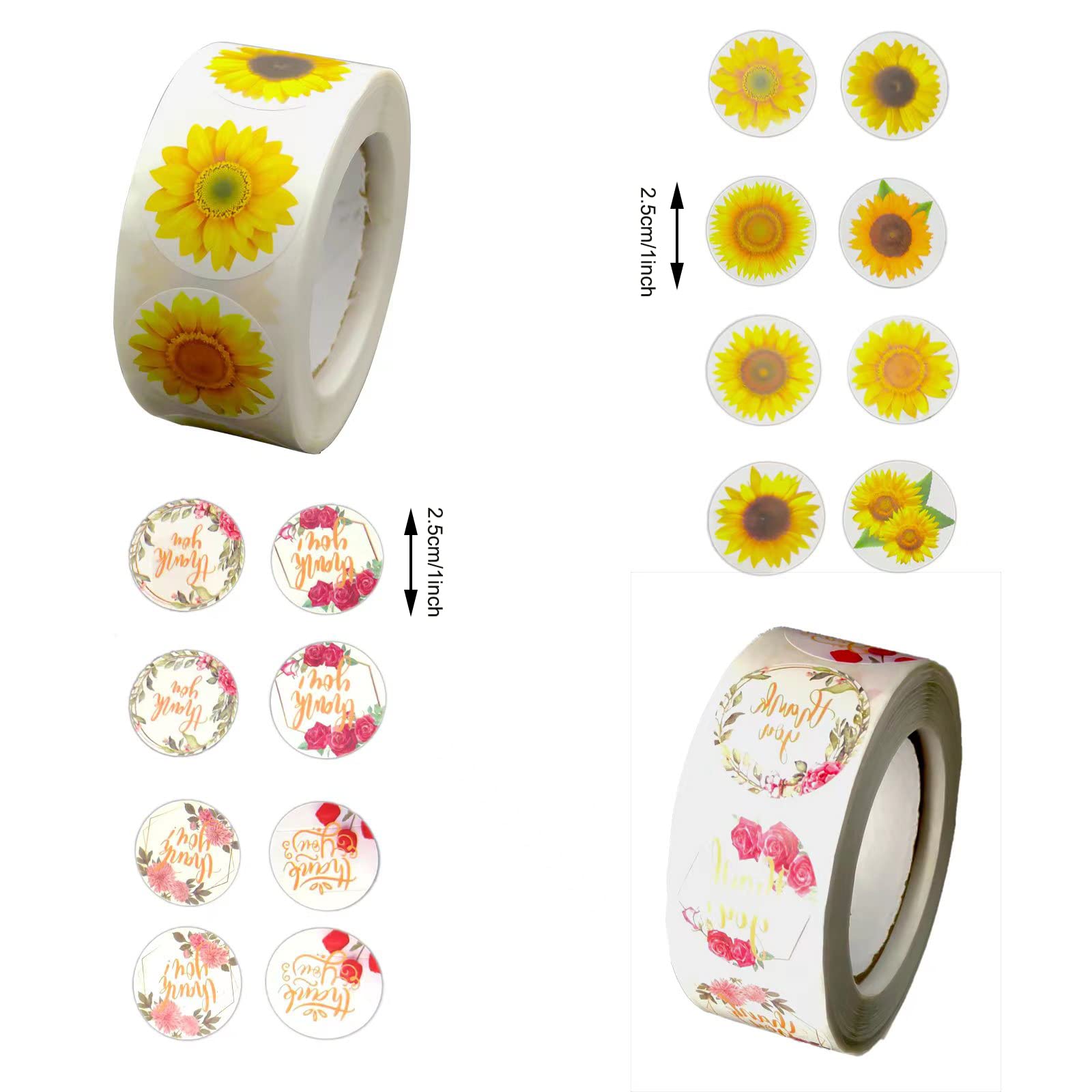 Sunflower Stickers for Kids, DANZOO 1000 PCS Sunflower Stickers Roll Flower Thank You Round Stickers Summer Sunflower Label DA-001 0