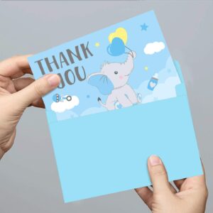 Baby Shower Thank You Cards 24pcs Elephant Baby Shower for boy Thank You Card with Envelopes & Stickers Blue Little Peanut Baby Shower Thank You Cards Boy Baby Birthday Favors Gift Cards