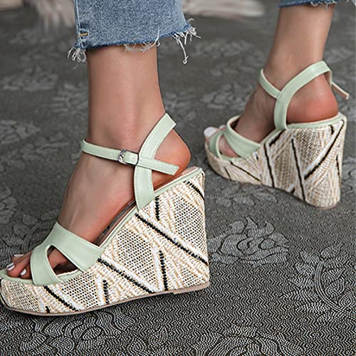 sckarle Platform Espadrille Sandals for Women,Wedge Sandals for Women,Ankle Strap Buckle Sandals