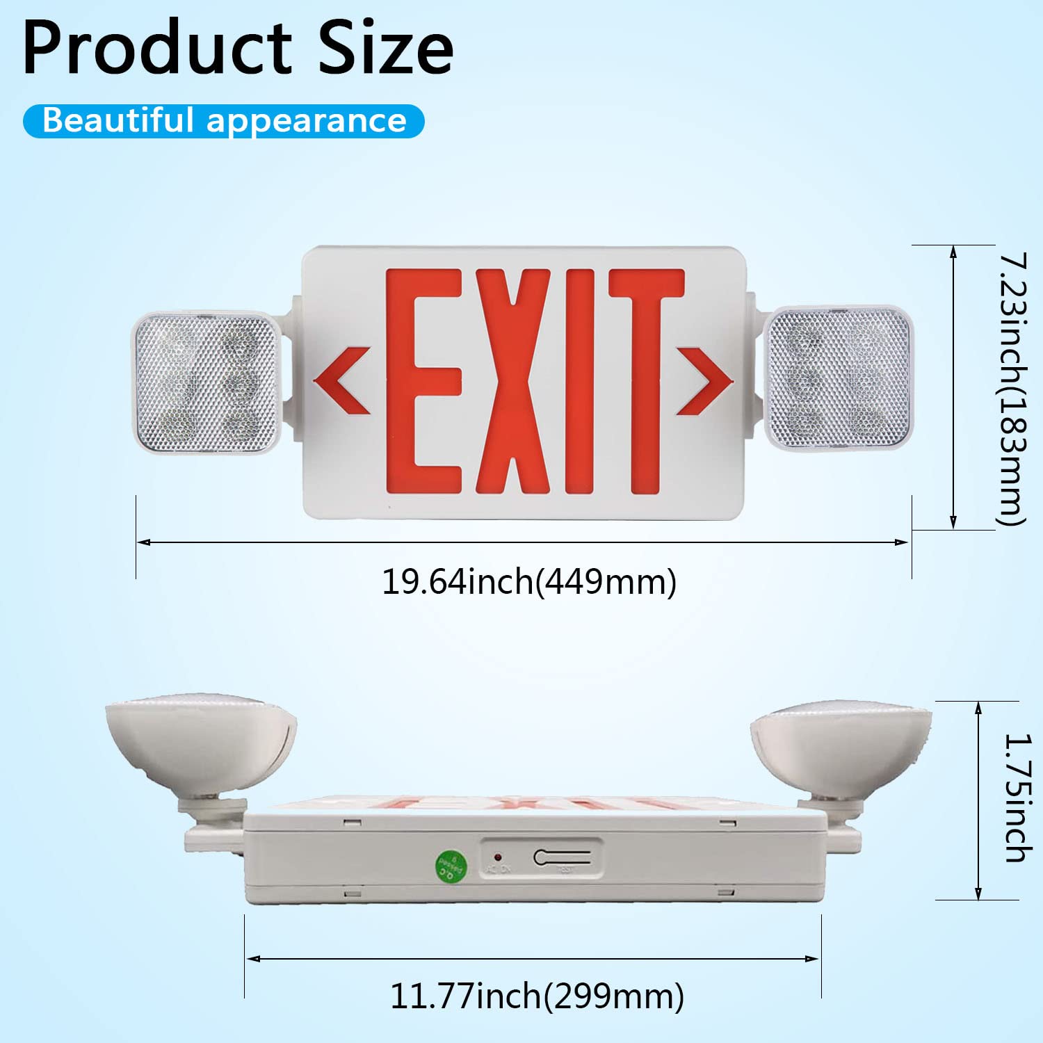 Exit Signs with Emergency Lights, Red LED Two Adjustable Head Emergency Exit Light with Backup Battery, AC 120V/277V, ABS Fire Resistant, UL Listed (2Pack)