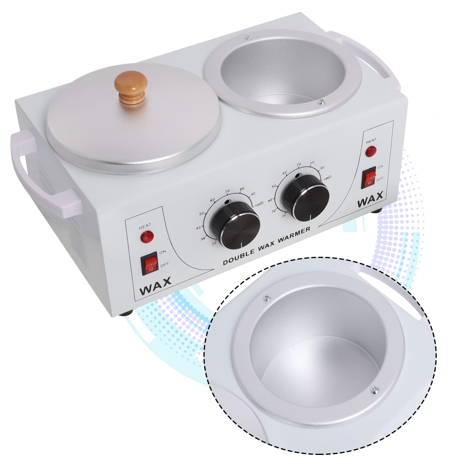 Upgraded Double Wax Warmer Professional Machine Pot Hot Heater Salon Heater Warmer Hair Removal Wax Pot Machine 20-100℃ Heater Warmer Hair Removal with Wooden Wax Sticks