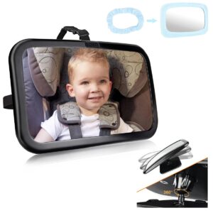 faciacc baby car mirrors for back seat, 360° rotation rear view car seat mirror safety shatterproof infant rear facing mirror, easy assembled (black+blue)