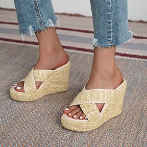 sckarle Sandals for Women,Casual Summer Slides Sandals,Open Toe Espadrille Wedge Sandals,Cross Strap Backless Sandals