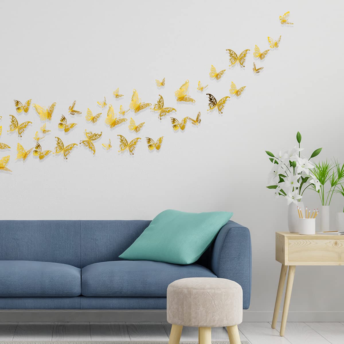 Trubetter 72Pcs 3D Gold Butterfly Wall Decor - Removable Stickers Wall Decor Room Mural for Party Cake Decoration Metallic Fridge Sticker Kids Bedroom Nursery Classroom Wedding Decor DIY Gift