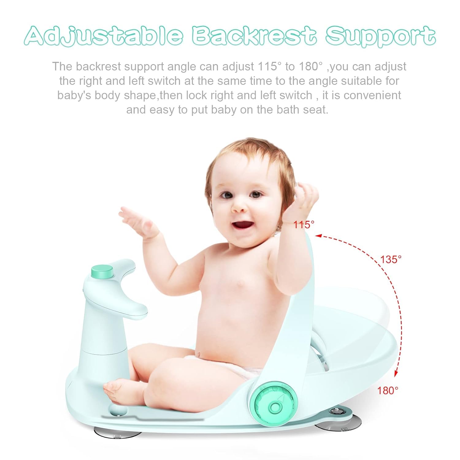 Baby Bath Seat, Bath Seat for Babies 6 Months & Up, Bath Seats for Babies Sitting Up, Non-Slip Infant Bath Seat with Adjustable Backrest Support/4 Strong Suction Cup, Foldable Toddler Bath Seat