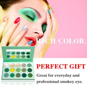 Green Eyeshadow Palette,Eye Shadow Plattet,15 Colors Professional Makeup Palette,Matte Glitter Highly Pigmented Eyeshadow Palette for Eye Makeup, Long Lasting Waterproof Colorful Eye Shadow Powder