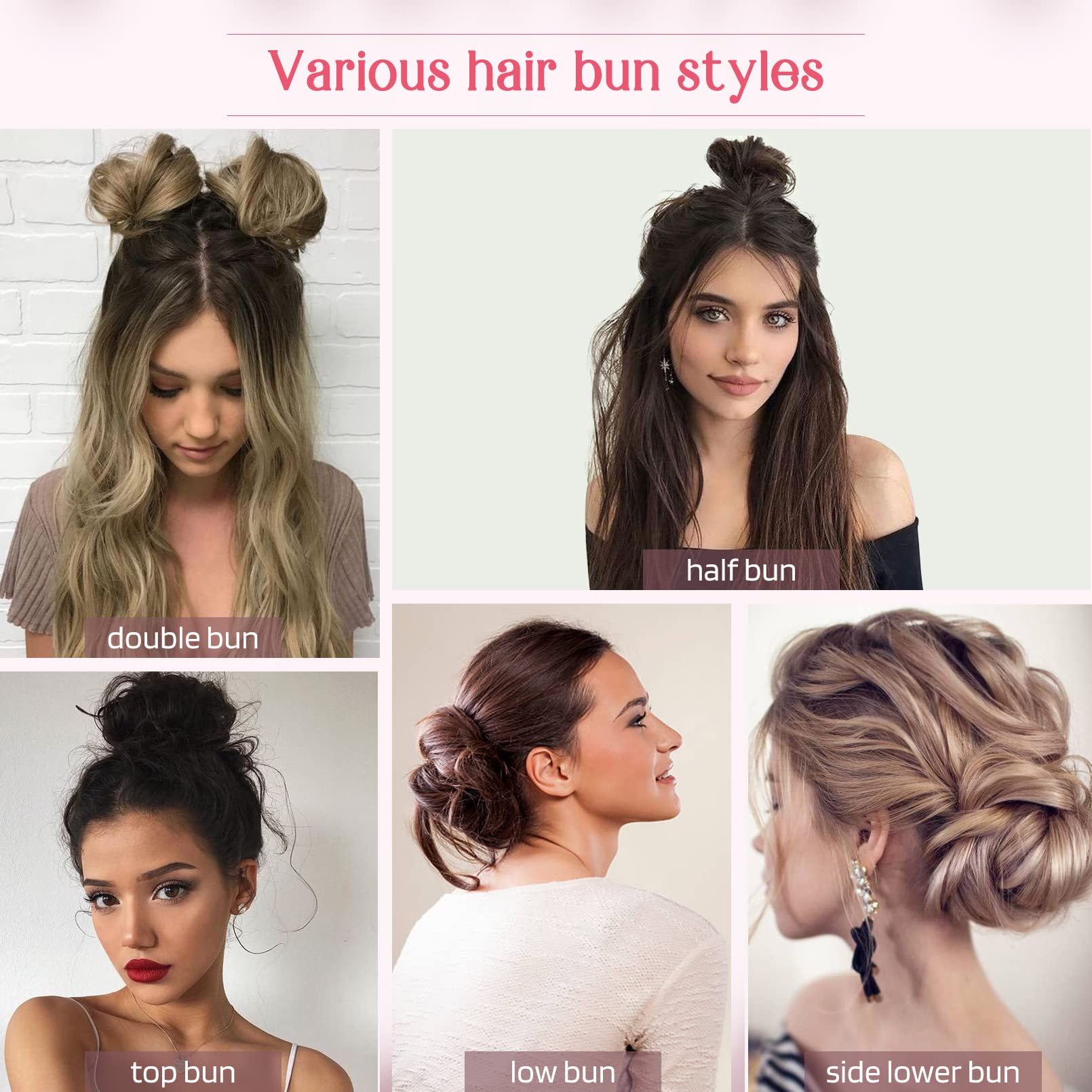 HOOJIH Messy Bun Hair Pieces, 4 Pieces Messy Bun Straight Bun Hair Pieces for Women Wavy Tousled Updo Short Ponytail Hair Extensions Hair Scrunchies Large Bun with Elastic Band - Silver Gray