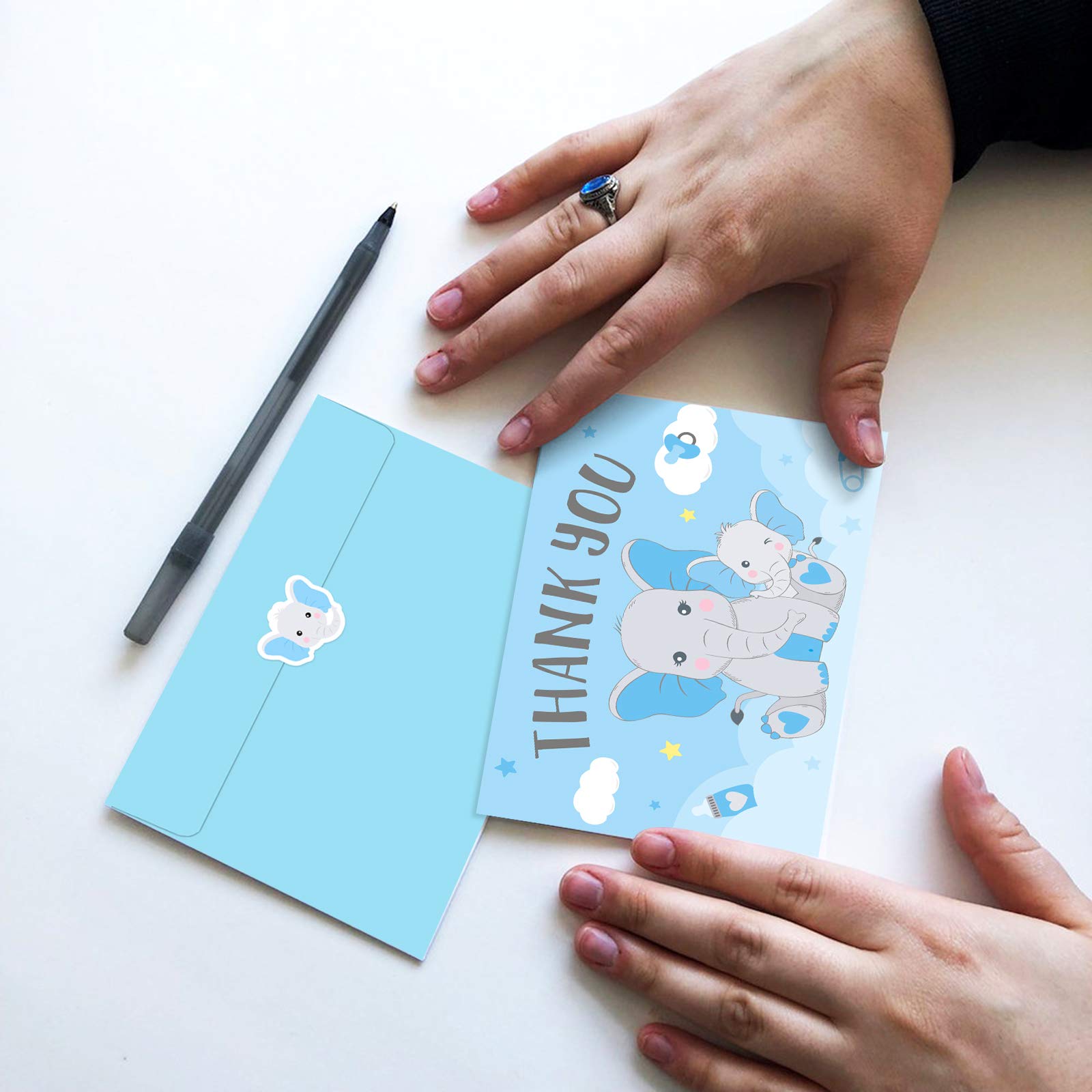 Baby Shower Thank You Cards 24pcs Elephant Baby Shower for boy Thank You Card with Envelopes & Stickers Blue Little Peanut Baby Shower Thank You Cards Boy Baby Birthday Favors Gift Cards