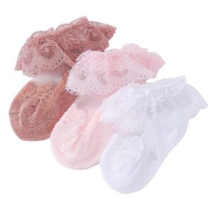 CHUNG Baby Toddler Girls Princess Cotton Frilly Socks Lace Ruffle Pack of 4/5/6 Thin Mesh Summer for Dress (3-12M, Crystal 6 pairs)