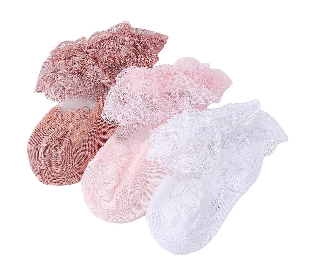 CHUNG Baby Toddler Girls Princess Cotton Frilly Socks Lace Ruffle Pack of 4/5/6 Thin Mesh Summer for Dress (3-12M, Crystal 6 pairs)