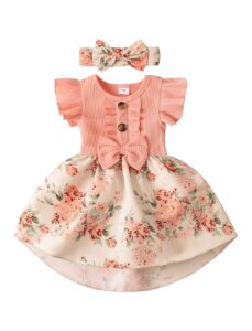 newborn baby girl dress floral ruffle sleeve casual beach sundress princess skirt clothes summer outfits dresses for girls (pink, 3-6 months)