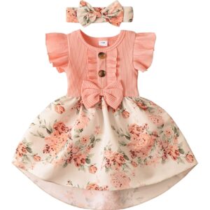 Newborn Baby Girl Dress Floral Ruffle Sleeve Casual Beach Sundress Princess Skirt Clothes Summer Outfits Dresses for Girls (Pink, 3-6 Months)