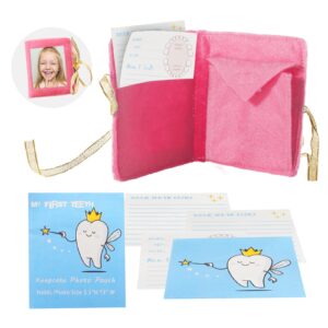 ALLYORS Tooth Fairy Pillow for Girl Tooth Fairy Kit for First Tooth Tooth Fairy Box with Keepsake Notepad, Tooth Fairy Pouch and Bag for Tooth Fairy Gifts (Pink-1)