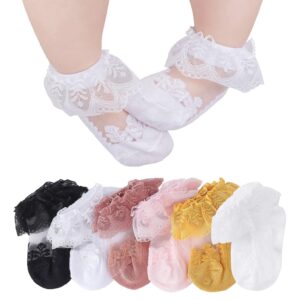 CHUNG Baby Toddler Girls Princess Cotton Frilly Socks Lace Ruffle Pack of 4/5/6 Thin Mesh Summer for Dress (3-12M, Crystal 6 pairs)