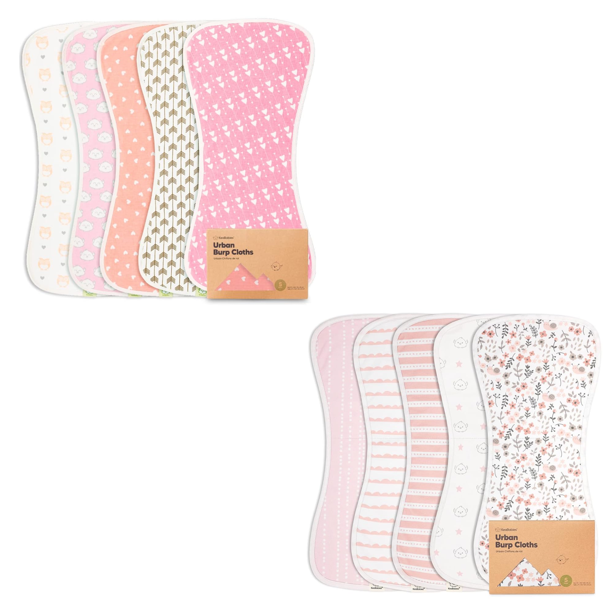 KeaBabies Burp Cloths Bundle - 5 Pack Ultra Absorbent Burping Cloth (Pink Dreams & Sweet Charm)