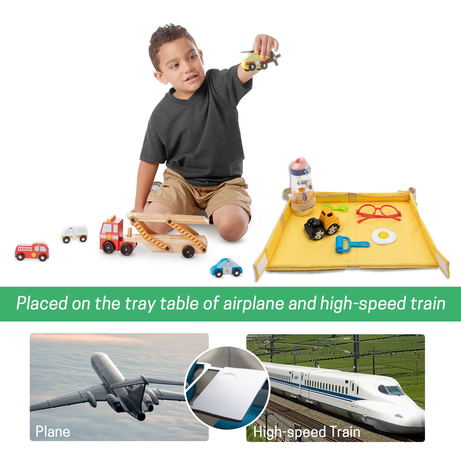 SWISSELITE Foldable Travel Tray Cover, Kids Travel Tray, Airplane Play Table Travel Placemat Tray- Used on Train Airplane Tray for Toddlers Children Unisex