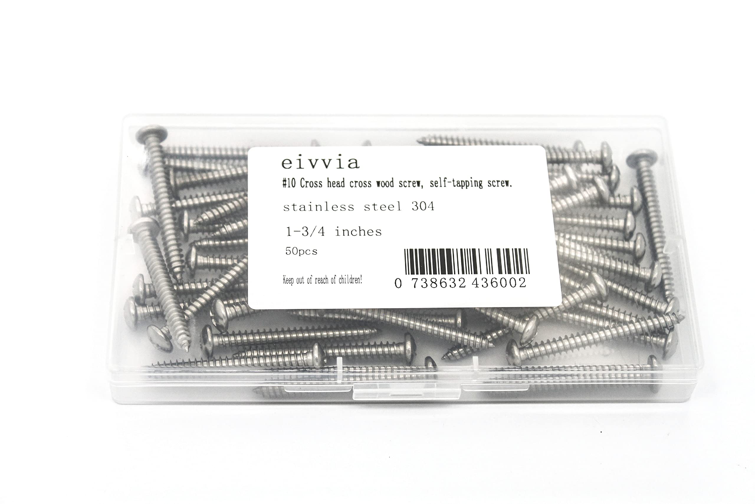 50pcs #10 X 1-3/4" Stainless Steel Cross Head Cross Wood Screw, 18-8 (304) Stainless Steel Screw, self-Tapping Screw.