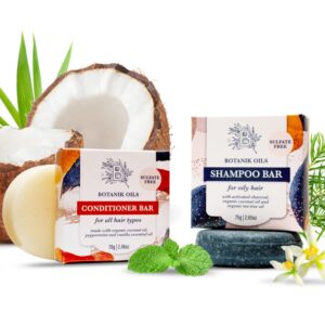 solid shampoo and conditioner bar set for oily hair- keep oil in control and enhance healthier strands the natural way -solid all natural bars - eco-friendly, sulfate free, zero plastic -men, women &