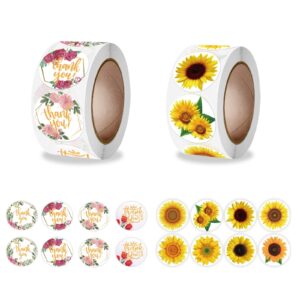 sunflower stickers for kids, danzoo 1000 pcs sunflower stickers roll flower thank you round stickers summer sunflower label da-001 0