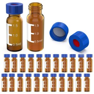 autosampler vials 2ml 1000 pcs, lab amber vials with writing area and graduations, 9-425 threaded sample vials, white ptfe & red silicone septa