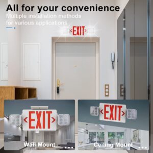 Exit Signs with Emergency Lights, Red LED Two Adjustable Head Emergency Exit Light with Backup Battery, AC 120V/277V, ABS Fire Resistant, UL Listed (2Pack)