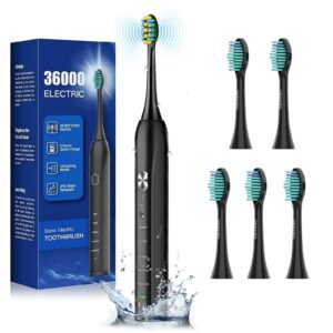 yaghveo electric toothbrush for adults, sonic toothbrush, deep clean, 5 modes, 4 hours fast charge for 50 days use (5 heads - black)…