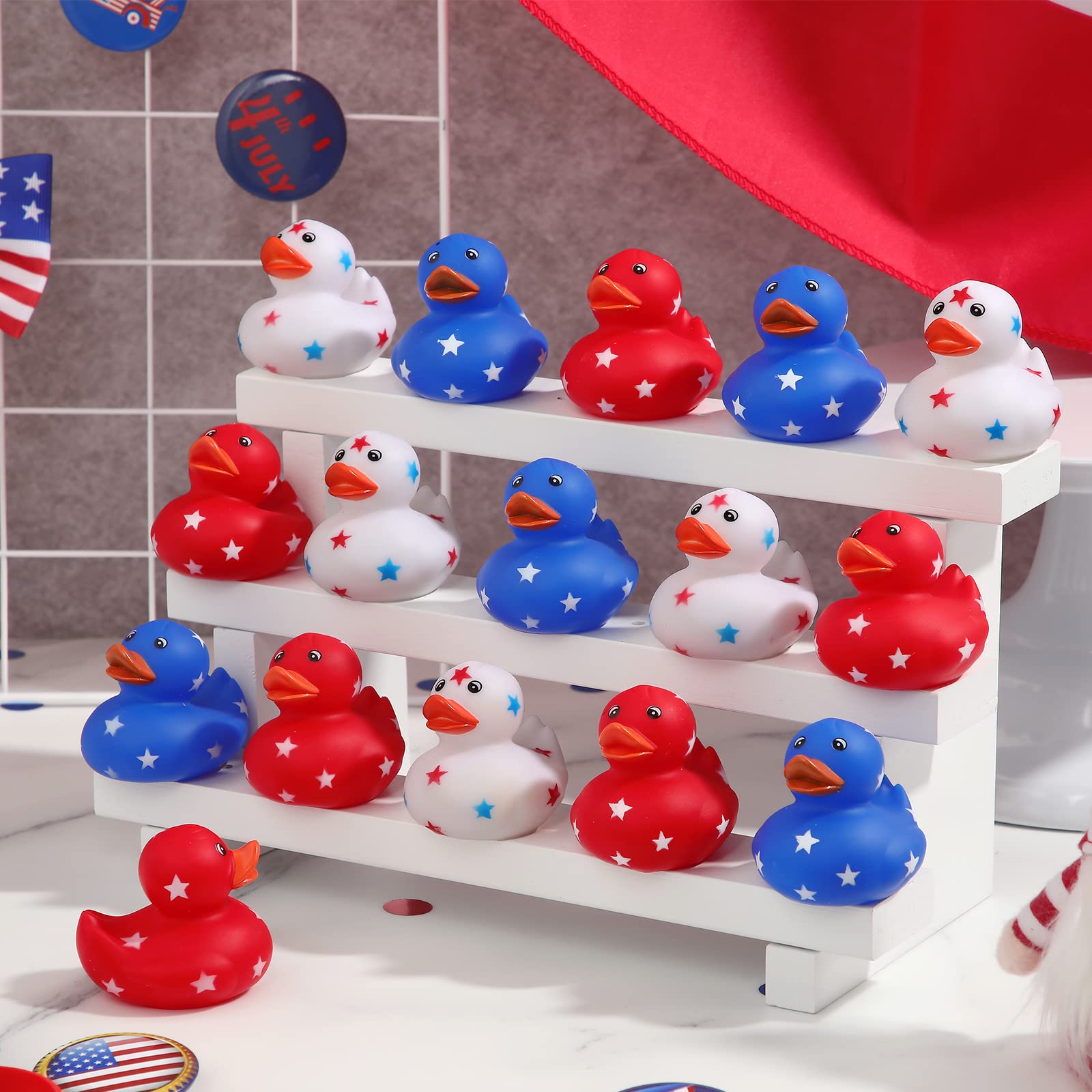 Independence Day 2 Inch Patriotic Rubber Ducks Float Small Rubber Ducks Shower Rubber Ducks Star Rubber Ducky for Cruise Ships Bath Baby Showers Summer Beach and Pool (12 Pieces)