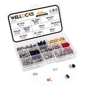 wellocks computer standoffs screws 420 pcs basic pc screws accessories kit for hdd hard drive case fan power card graphics chassis cd-rom motherboard for replacement diy installation(d279)