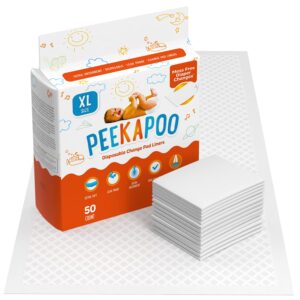 peekapoo x-large (30"x18") disposable changing pads for baby – portable changing pad liners for mess free travel, ultra absorbent, waterproof and super soft, 50 count