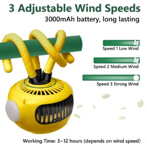 TRELC Stroller Fan with Light, 3 Speed Portable Handheld Bladeless Fan, Multipurpose Baby Fan, 3000mAh Rechargeable USB Fan for Stroller, Crib, Car Seat, Desk, Treadmill (Yellow)