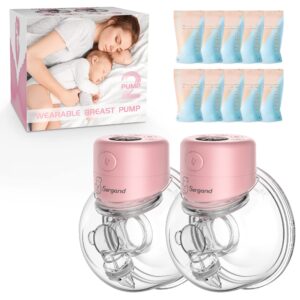 wearable breast pump, 2 modes & 9 levels electric breast pump portable, double hands free breast pump with 10 pcs milk storage bag, lcd display, low noise & painless, 24mm flange, 2 pack