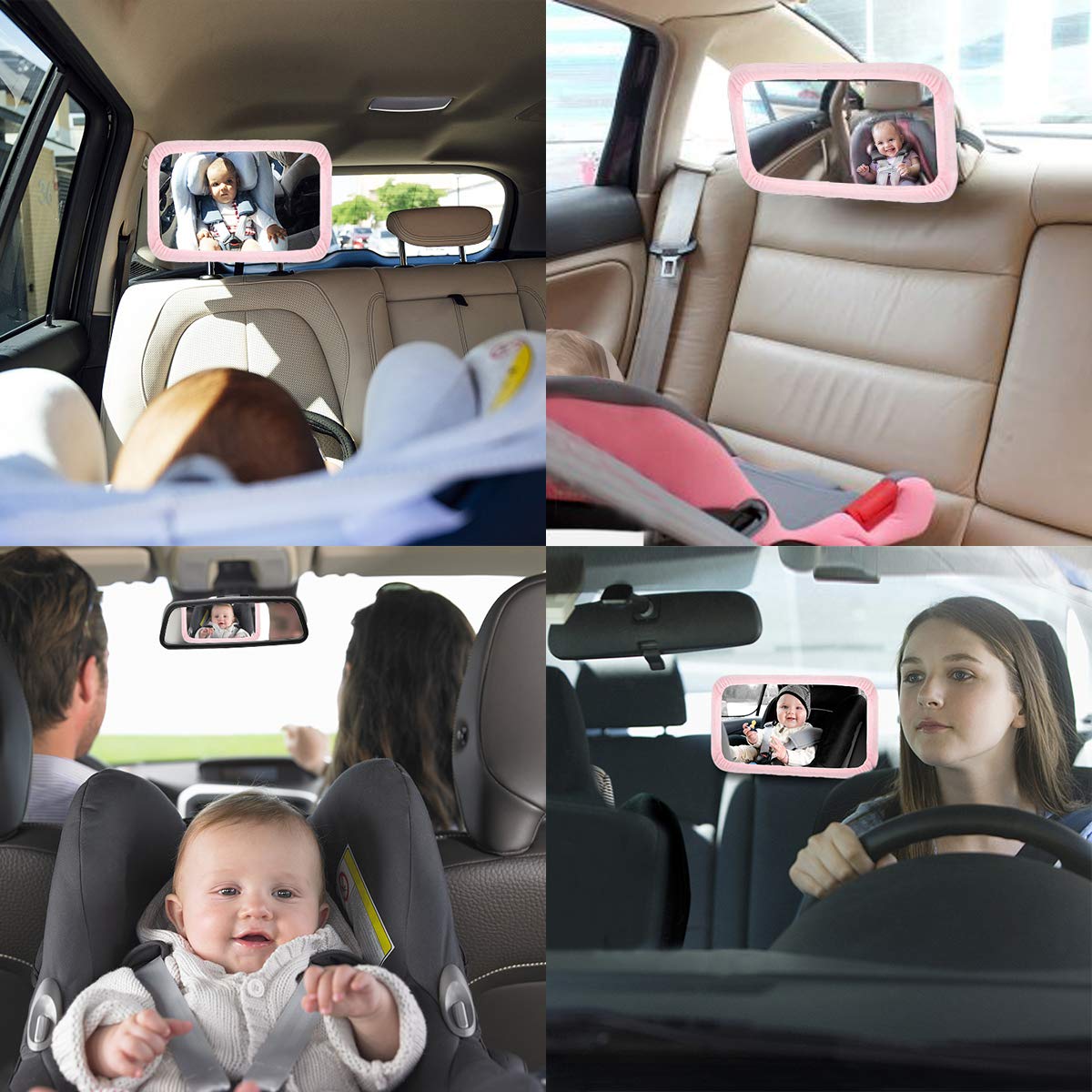 FACIACC Baby Car Mirrors for Back Seat, 360° Rotation Rear View Car Seat Mirror Safety Shatterproof Infant Rear Facing Mirror, Easy Assembled (Black+Blue)