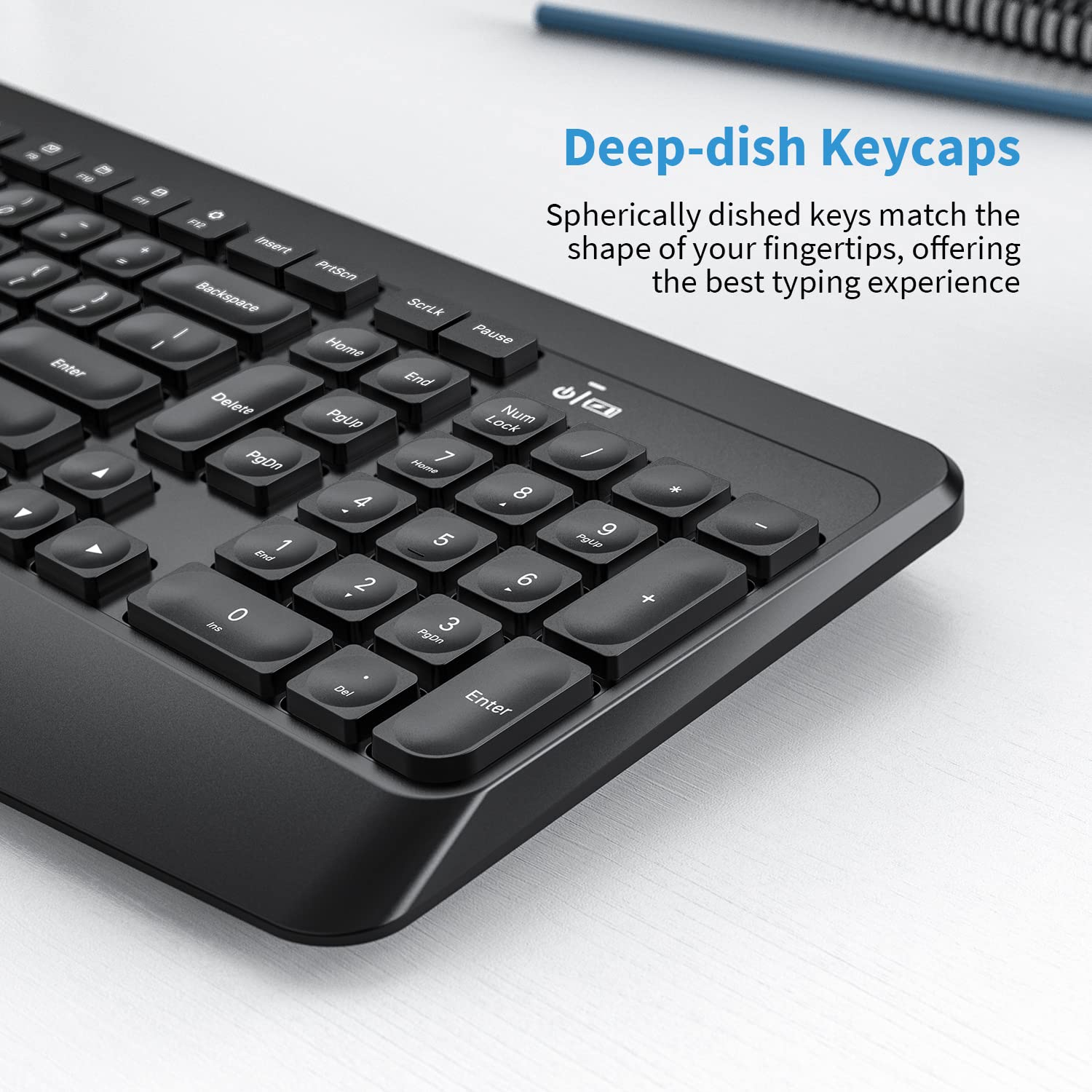 TechGround Ergonomic Wireless Keyboard, Full Size 2.4GHz Wireless Keyboard with Palm Rest for PC, Laptop, Windows - Black