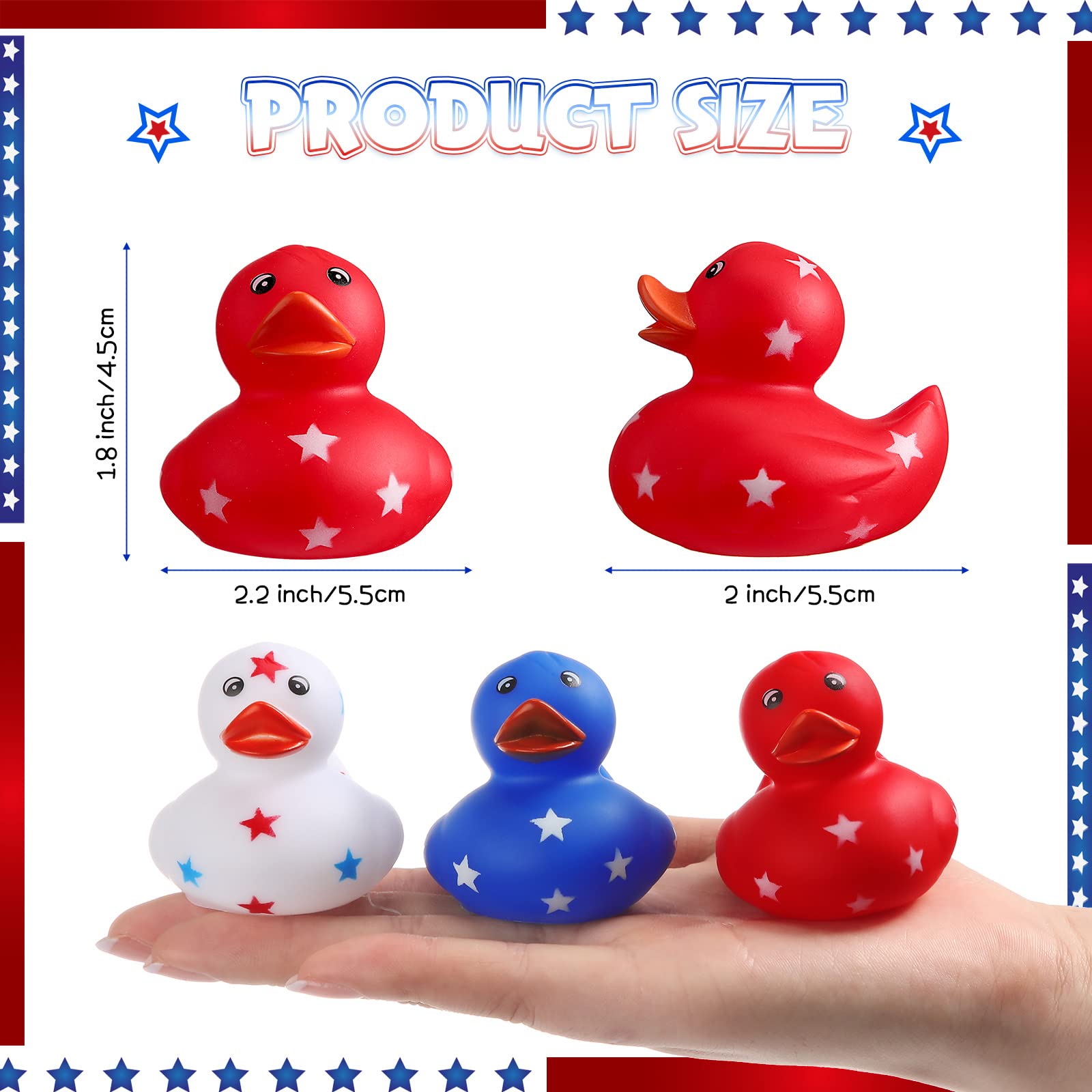 Independence Day 2 Inch Patriotic Rubber Ducks Float Small Rubber Ducks Shower Rubber Ducks Star Rubber Ducky for Cruise Ships Bath Baby Showers Summer Beach and Pool (12 Pieces)