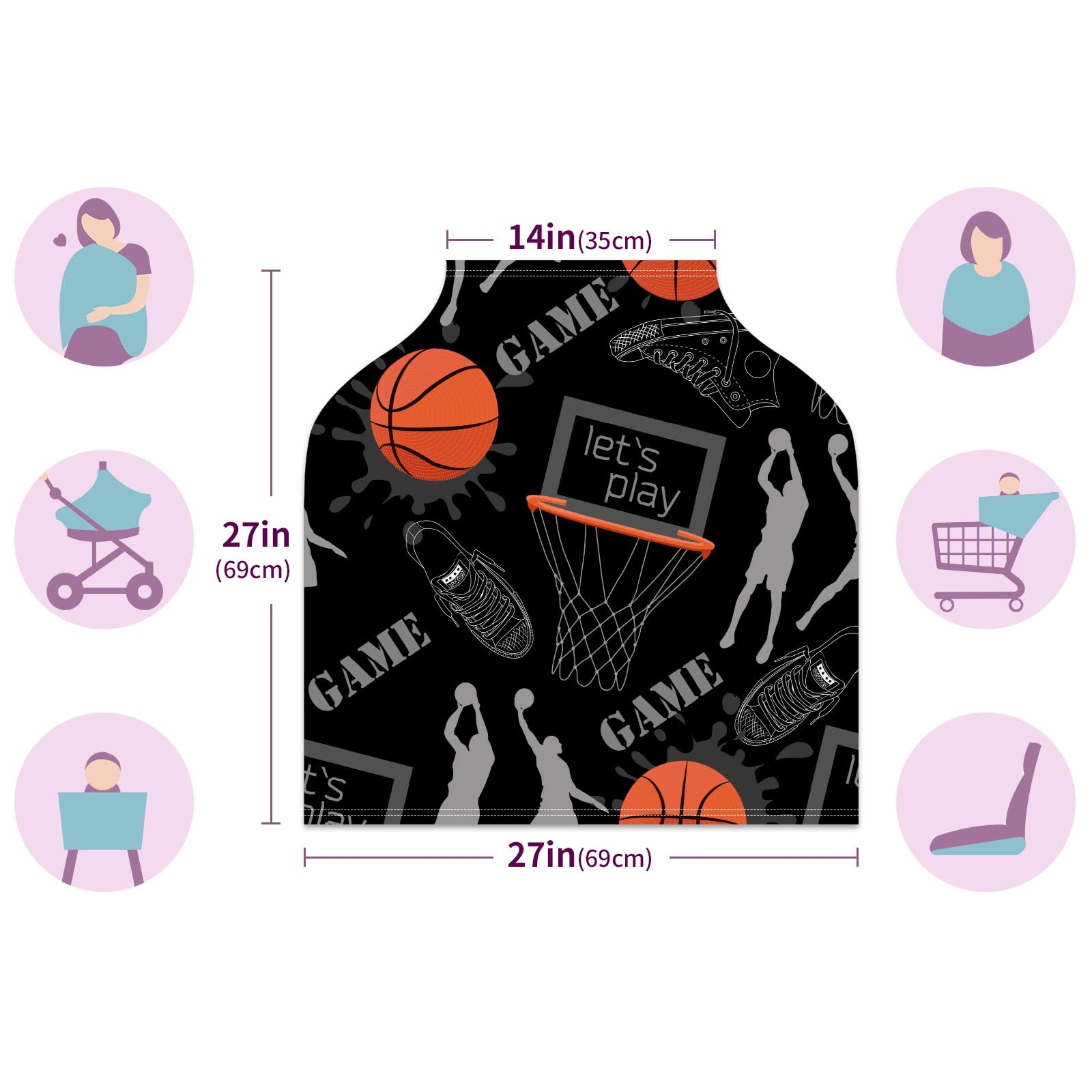 Baby Car Seat Stroller Covers Sport Basketball Game Nursing Cover Breastfeeding Scarf Soft Breathable Stretchy Coverage Carseat Canopy Cover for Boys and Girls Soft Breathable Multi Use Shower Gift