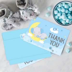 Baby Shower Thank You Cards 24pcs Elephant Baby Shower for boy Thank You Card with Envelopes & Stickers Blue Little Peanut Baby Shower Thank You Cards Boy Baby Birthday Favors Gift Cards