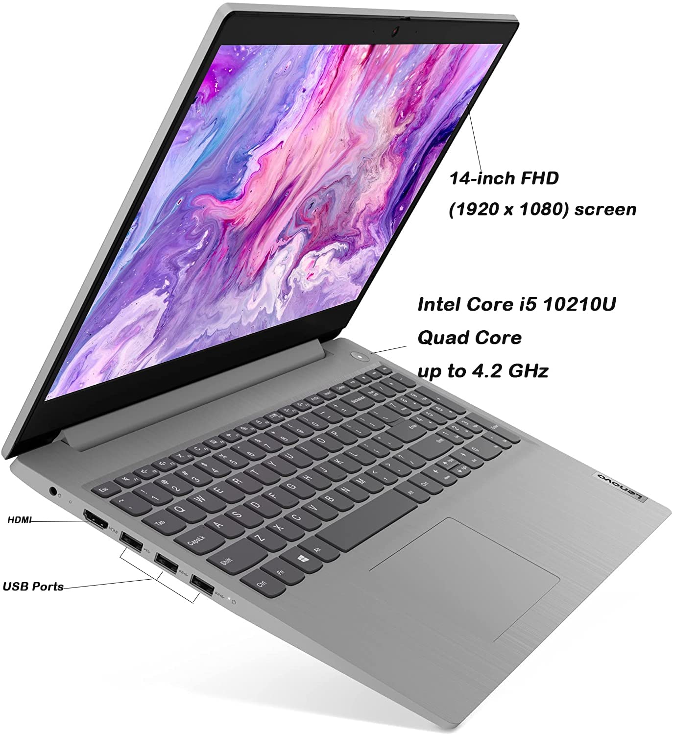 Lenovo IdeaPad Laptop, 14" FHD Display, Intel Core i5 Processor (Quad Core, up to 4.2 GHz), 12GB DDR4 RAM, 512GB PCIe SSD, Webcam, WiFi, HDMI, SD Card Reader, Windows 11 with JAWFOAL