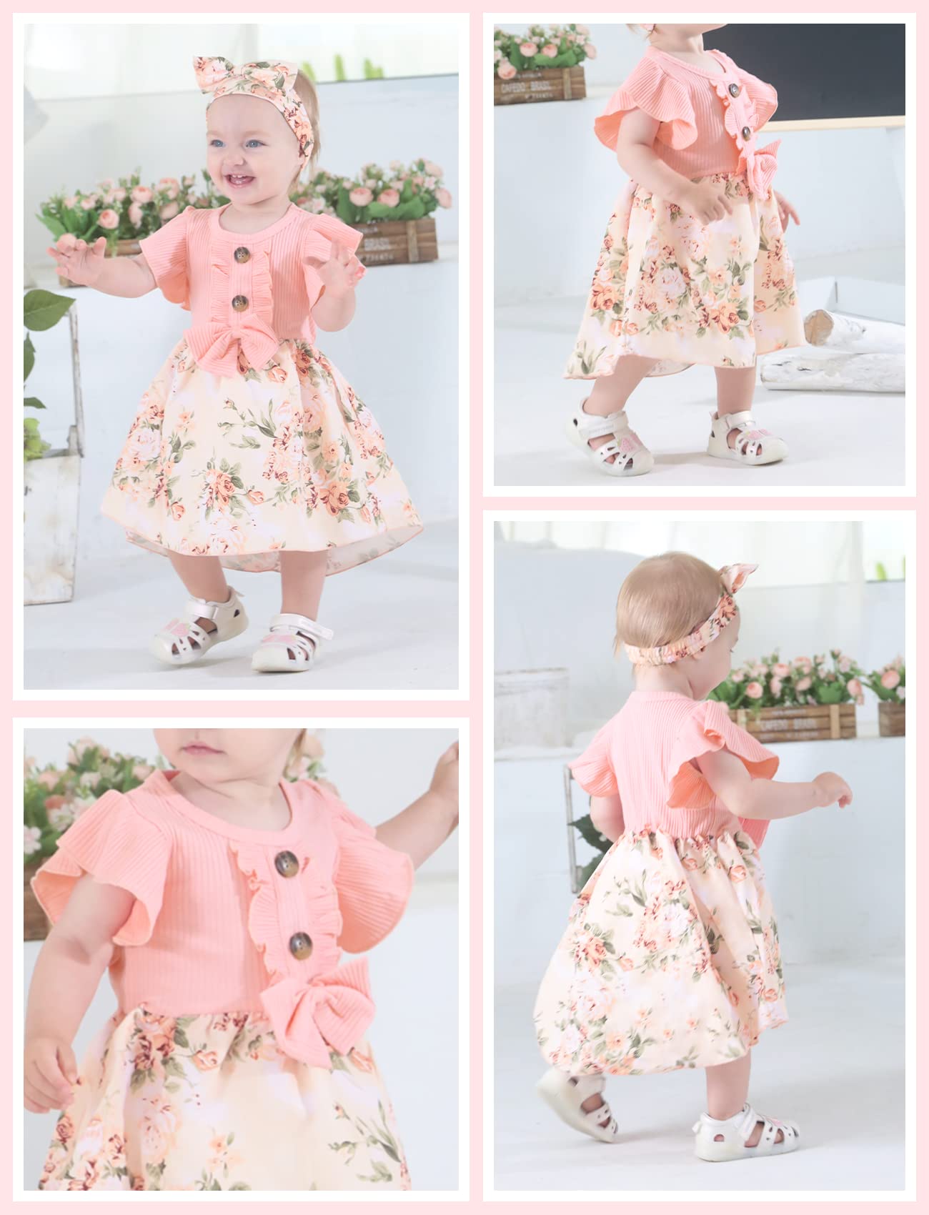 Newborn Baby Girl Dress Floral Ruffle Sleeve Casual Beach Sundress Princess Skirt Clothes Summer Outfits Dresses for Girls (Pink, 3-6 Months)