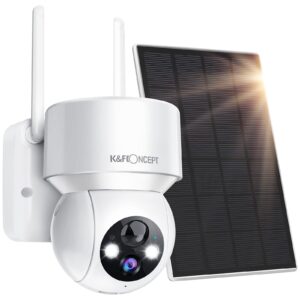 k&f concept solar security camera wireless outdoor, 2.4g wifi solar & battery powered surveillance camera, ptz home security camera with color night vision & siren/motion detection, 2 way talk